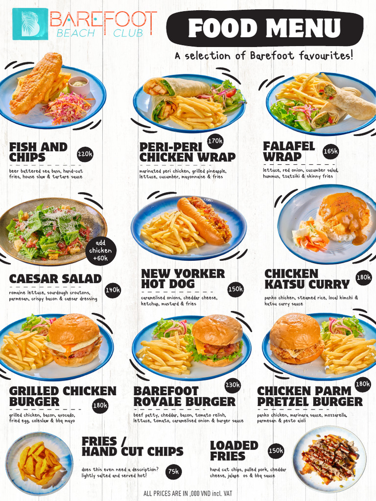 Barefoot Temp Menus PDF | PDF | Hamburgers | French Fries