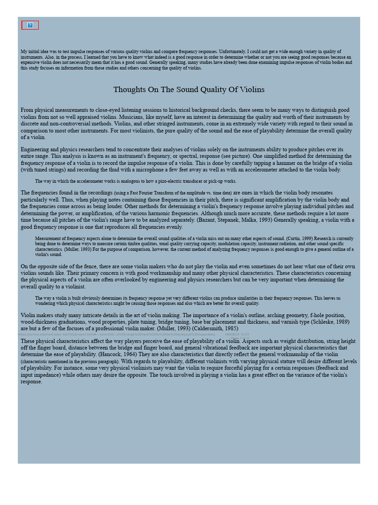 Violin Sound Quality Analysis Methods | PDF | Violin | Pitch (Music)