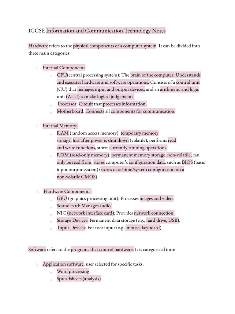 IGCSE ICT Hardware and Software Overview | PDF | Computer Network ...