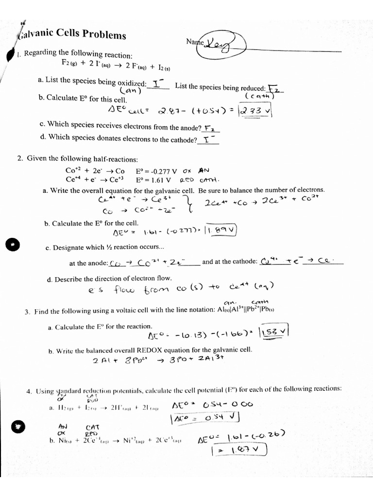 10-2 Worksheet - Cell Potential | PDF