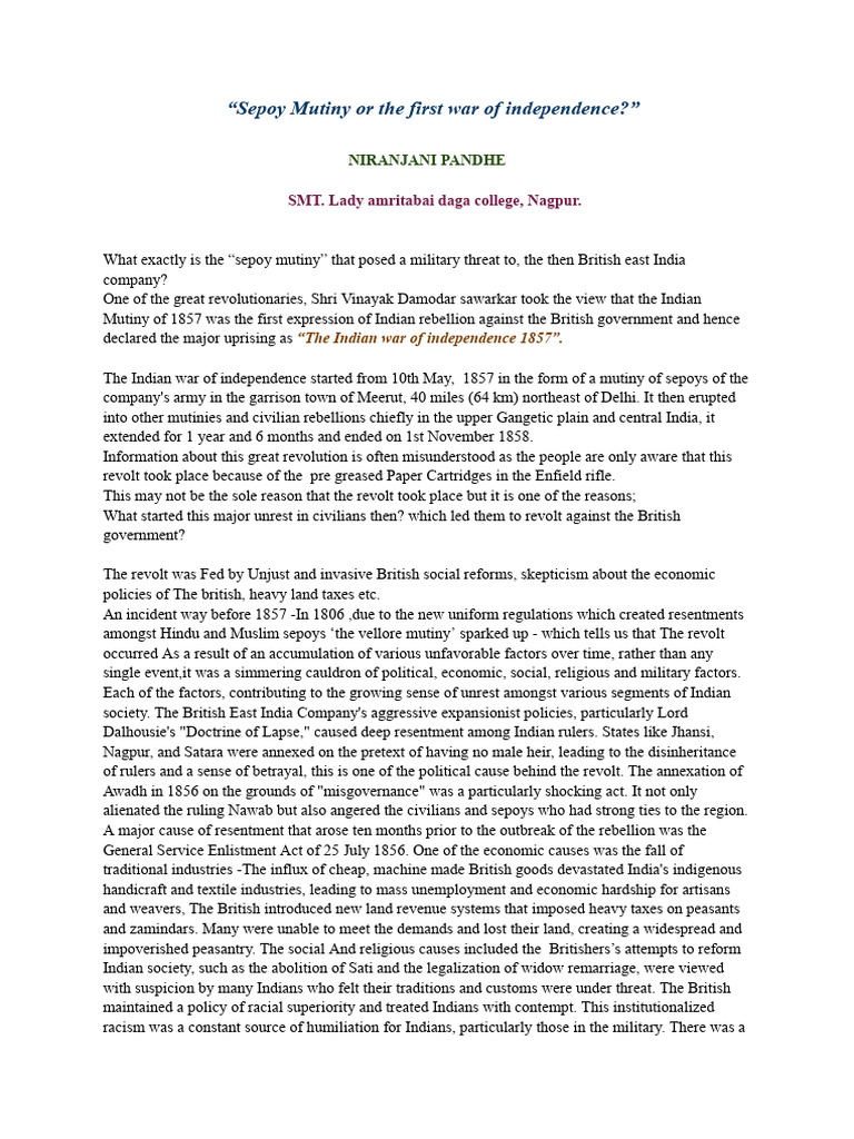 Sepoy Mutiny: India's 1857 Rebellion | PDF | Indian Rebellion Of 1857 ...