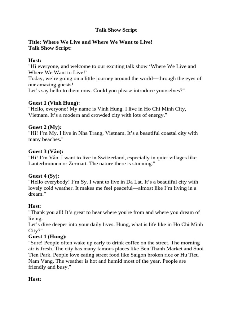 Talk Show Script | PDF