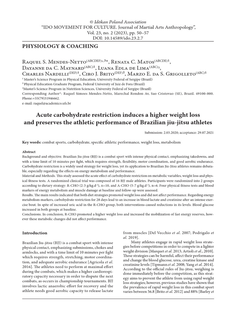 Acute Carbohydrate Restriction Induces A Higher Weight Loss and ...
