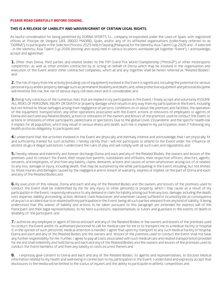 IATC Selection For 2026 Waiver | PDF | Indemnity | Legal Liability