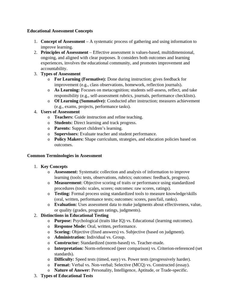 Educational Assessment Concepts Pdf Educational Assessment Cognition