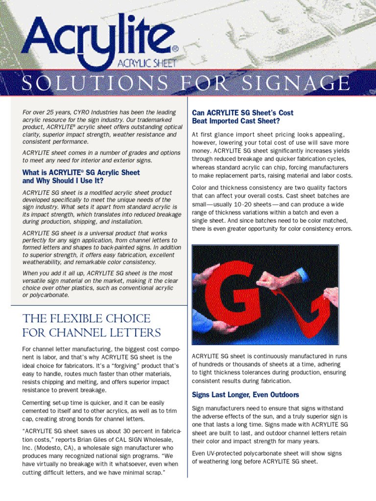 ACRYLITE SG: Cost-Effective Sign Solution | PDF | Poly(Methyl ...