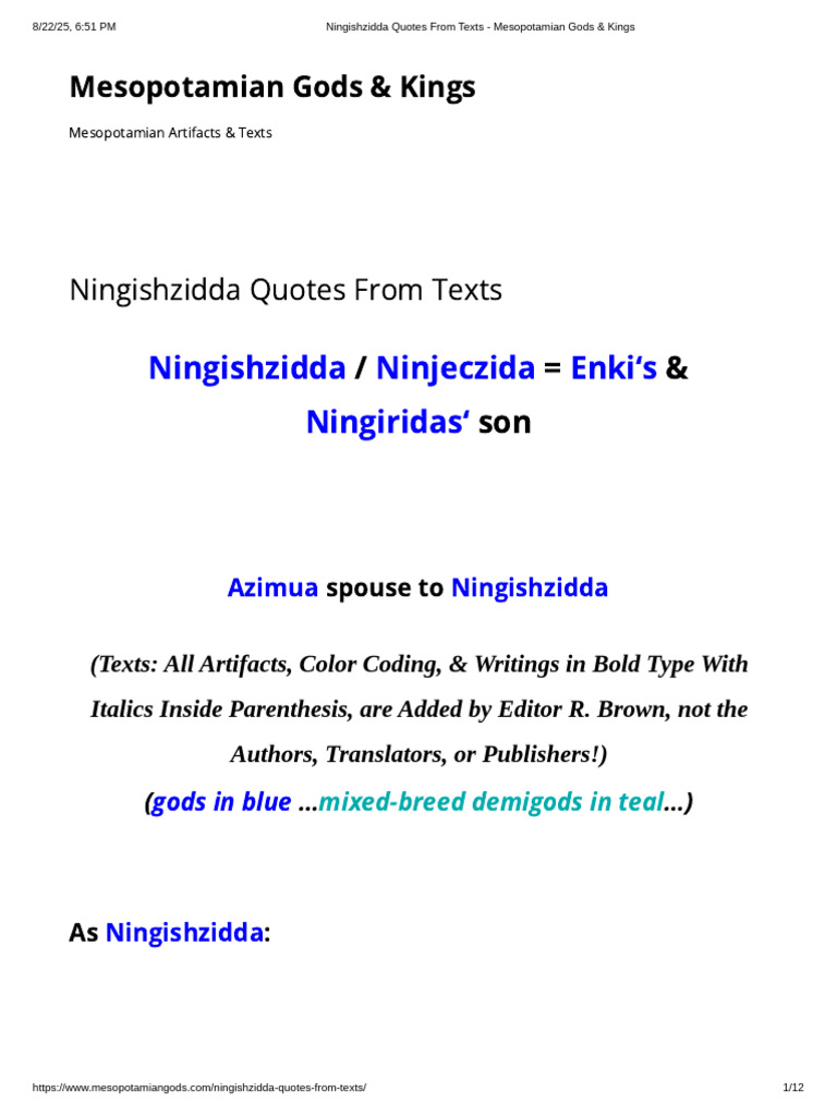 Ningishzidda Quotes From Texts - Mesopotamian Gods & Kings | PDF ...