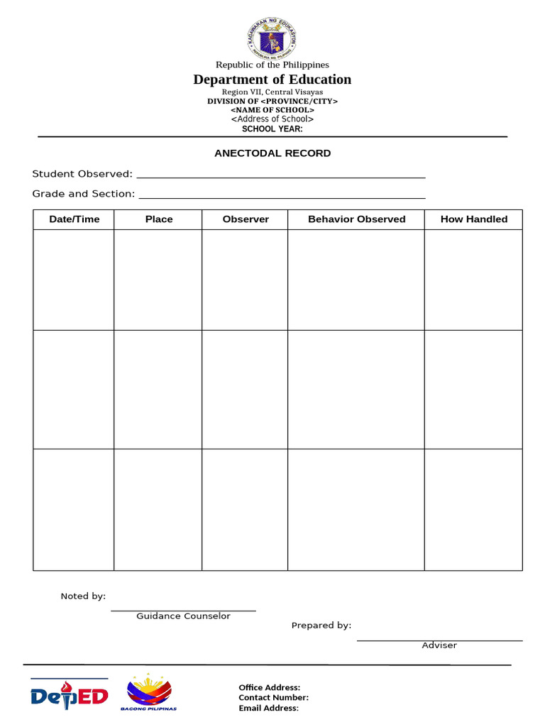 Anecdotal Record Form Template | PDF