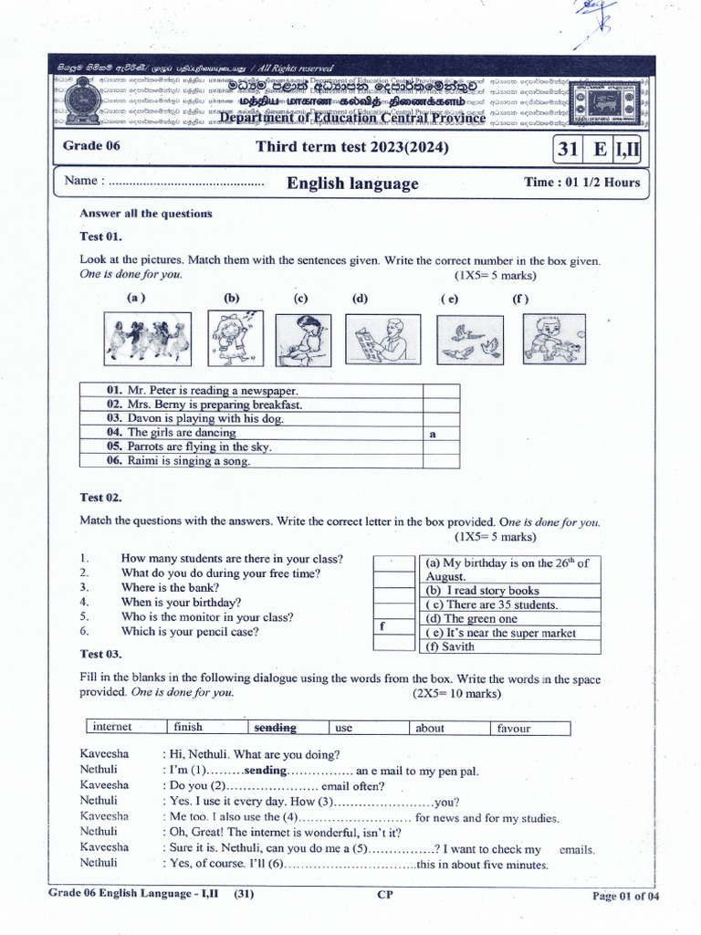 Grade 06 3rd Term English - CP | PDF