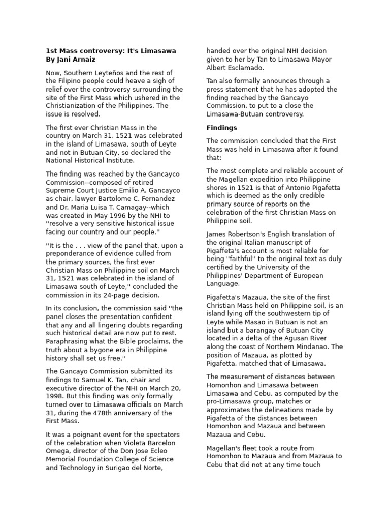 1st Mass Controversy (Debate) | PDF