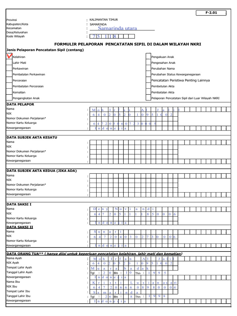 Contoh Formulir Pelaporan Sipil NKRI | PDF