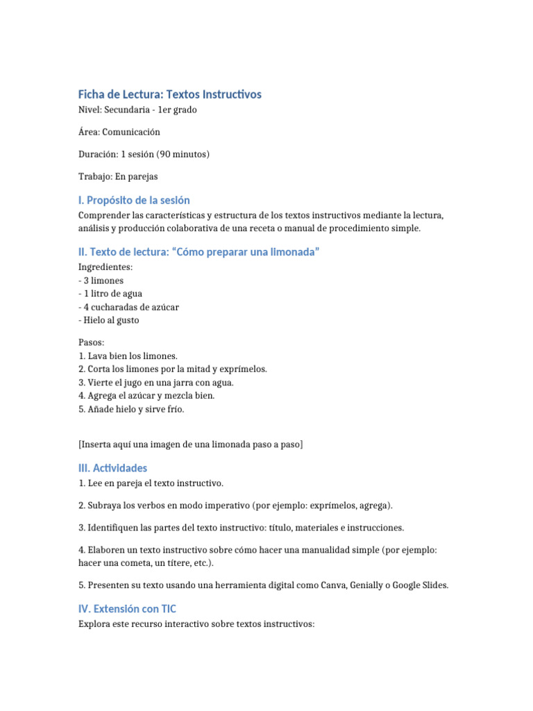 Ficha Texto Instructivo Secundaria | PDF