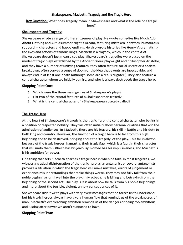 L3 - Shakespeare, Tragedy and The Tragic Hero | PDF | Tragedy | Macbeth