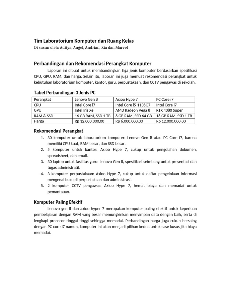 Laporan Perbandingan Komputer | PDF