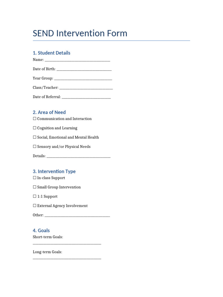 SEND Intervention Form | PDF