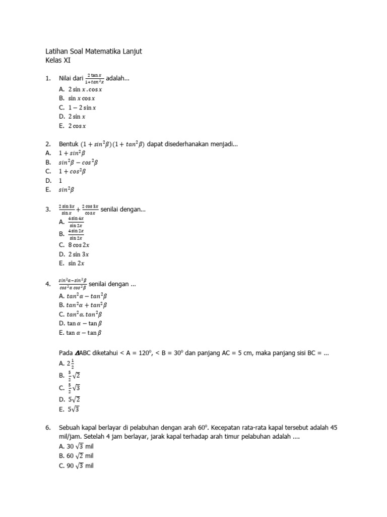 Latihan Soal Matematika Lanjut Trigono | PDF
