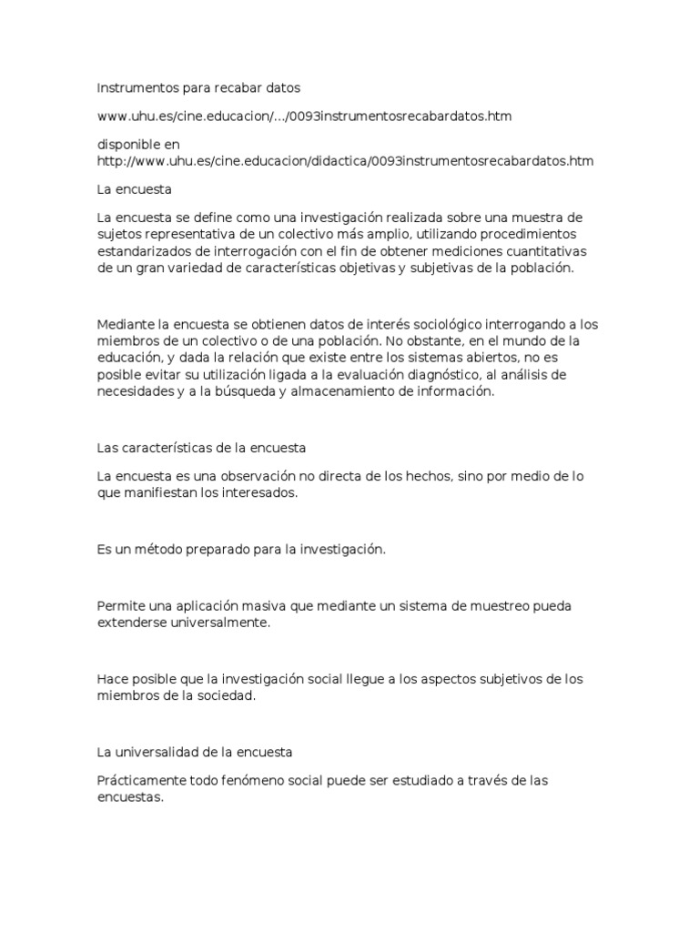 Instrumentos Para Recabar Datos | Cuestionario | Muestreo (Estadísticas)