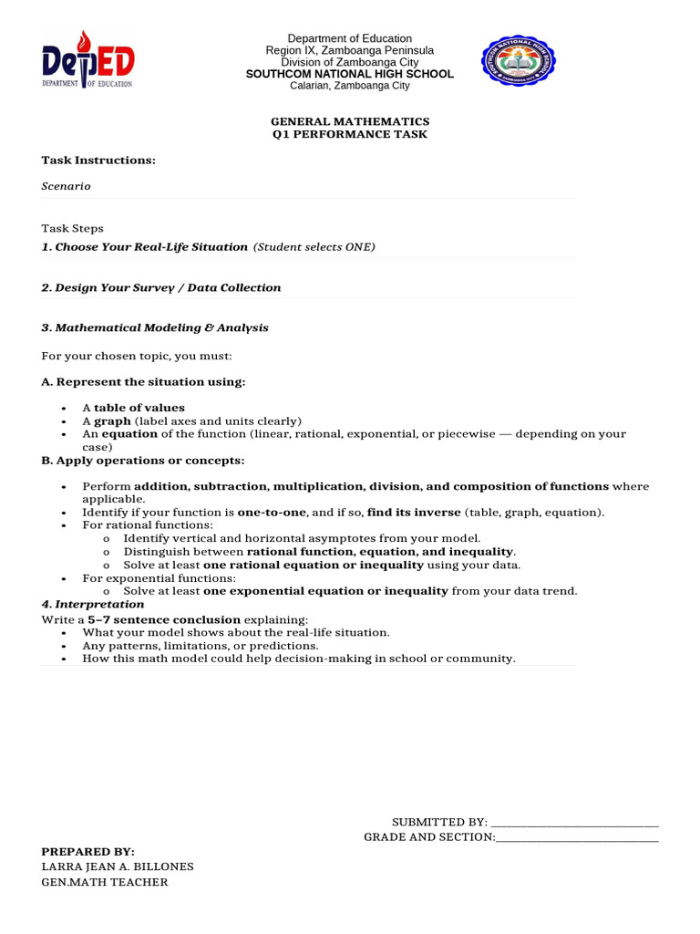 General Mathematics Q1 Performance Task | PDF | Function (Mathematics ...