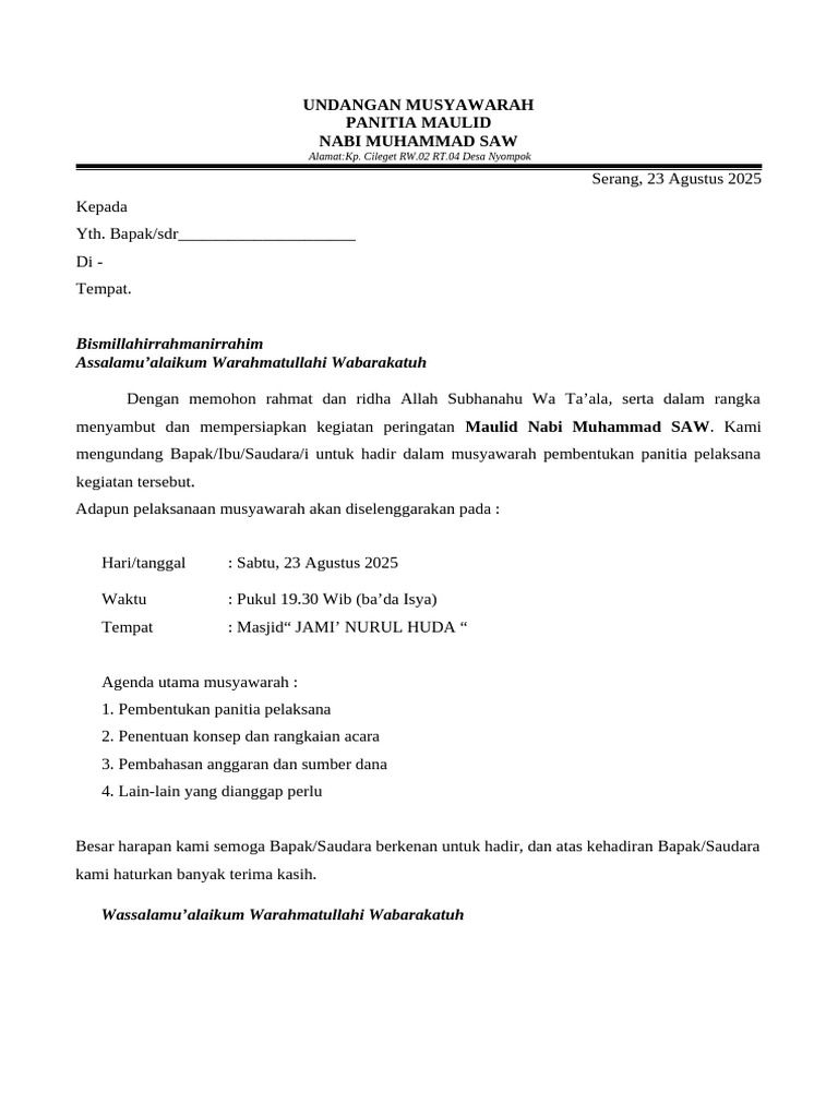 Surat Undangan Rapat Phbi | PDF