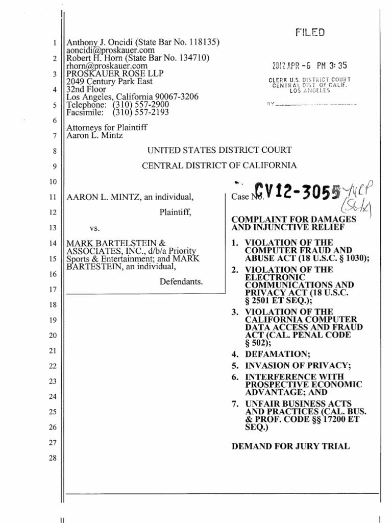 Aaron Mintz V Priority Sports (2nd Complaint) | PDF