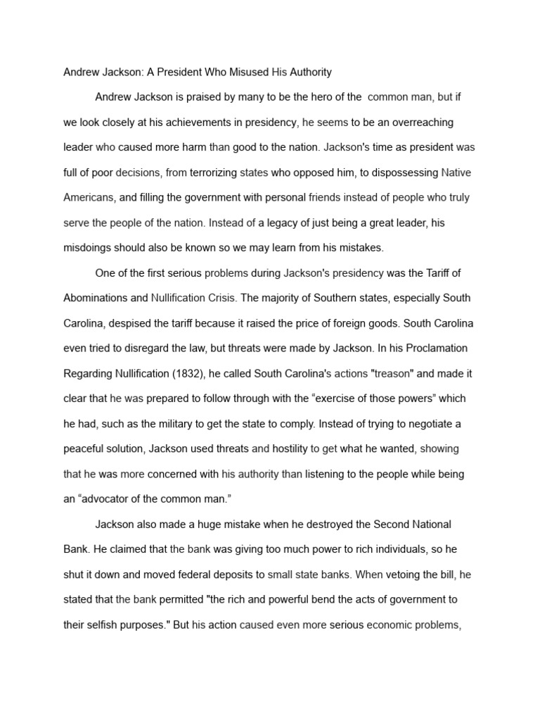 Andrew Jackson - A President Who Misused His Authority | PDF | Andrew ...