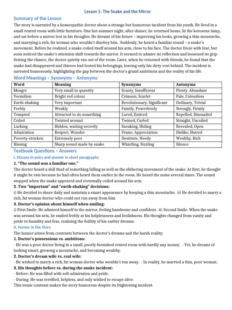 The Snake and The Mirror Class9 | PDF | Pride
