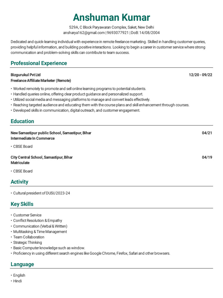 Anshuman Kumar - CV | PDF