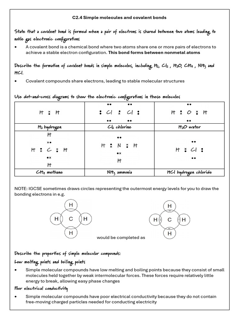 C2.4 Covalent Bonds in Simple Molecules | PDF | Chemical Bond ...