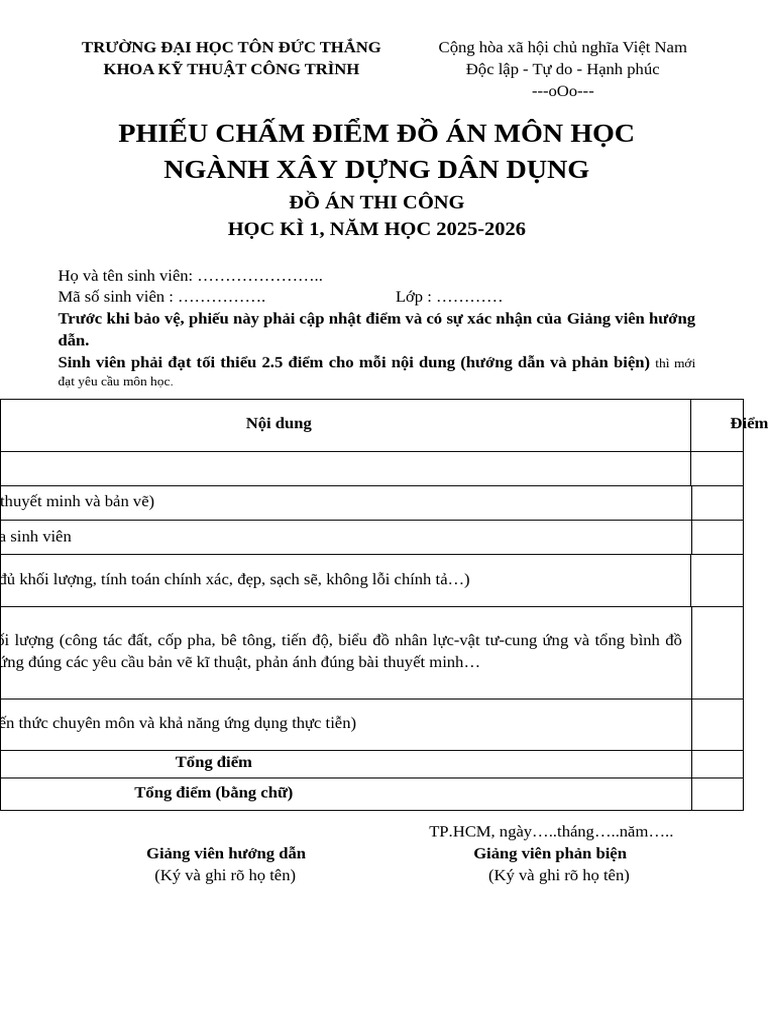 Phieu Cham Diem DATC | PDF