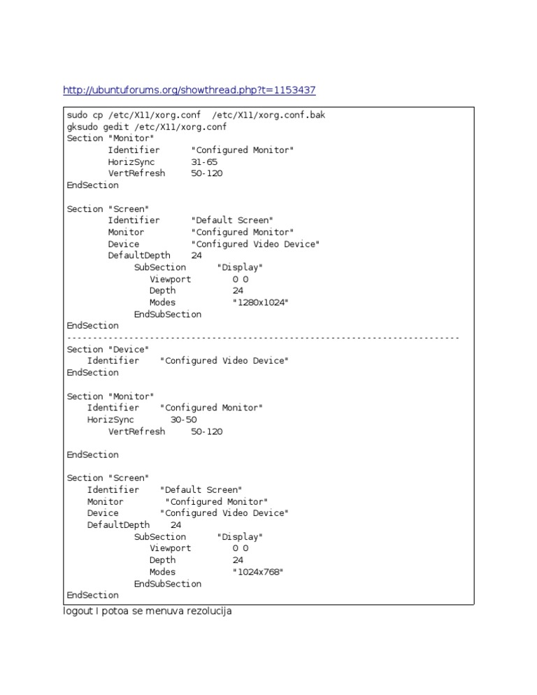 Ubuntu xorg.conf Resolution Setup | PDF | Computers