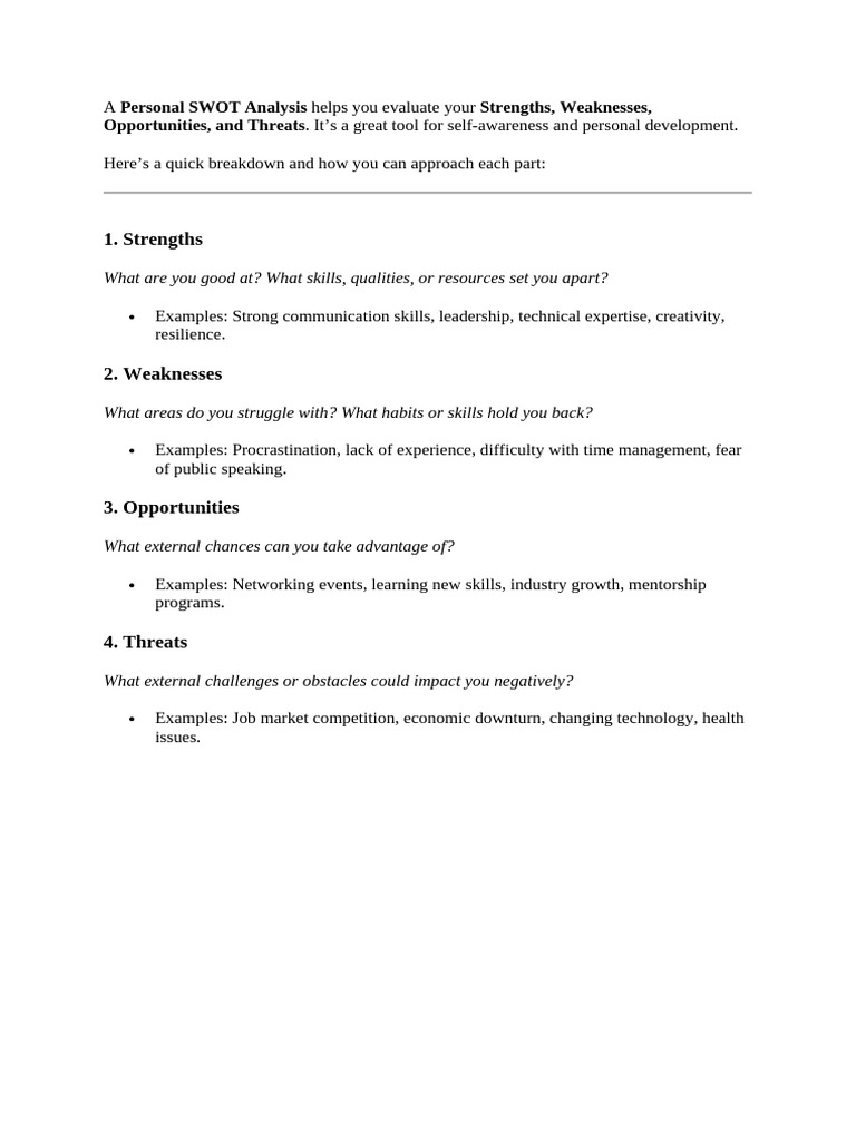 Activity 1 - Personal SWOT Analysis | PDF