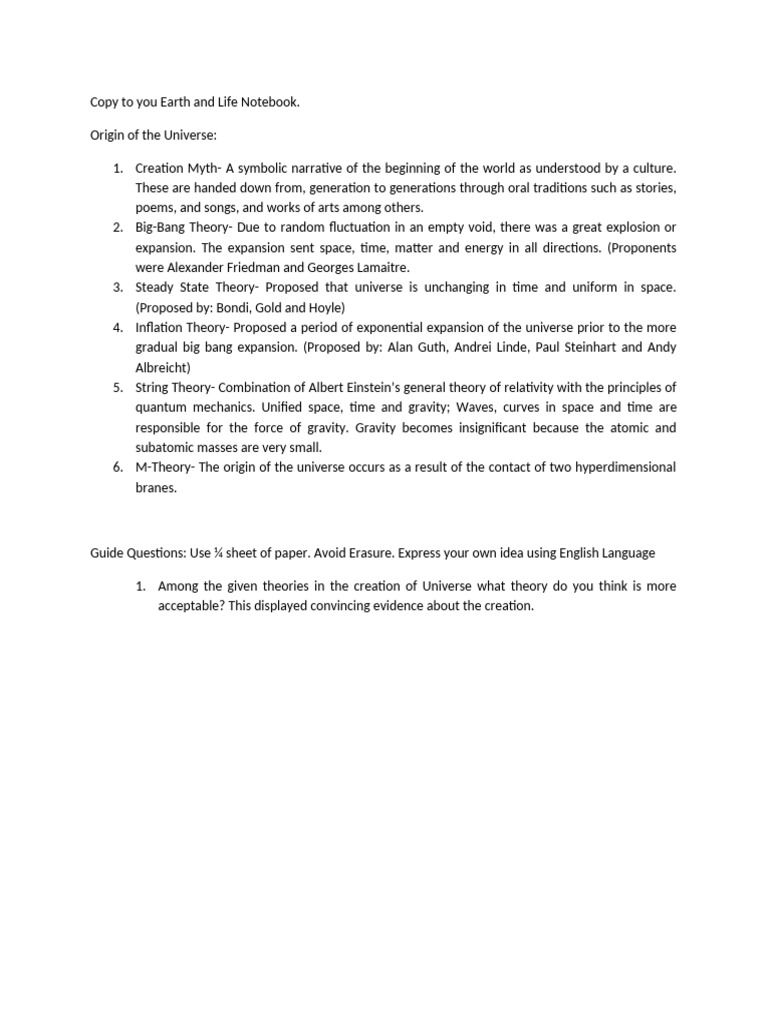 Origin of The Universe Hand-Outs | PDF