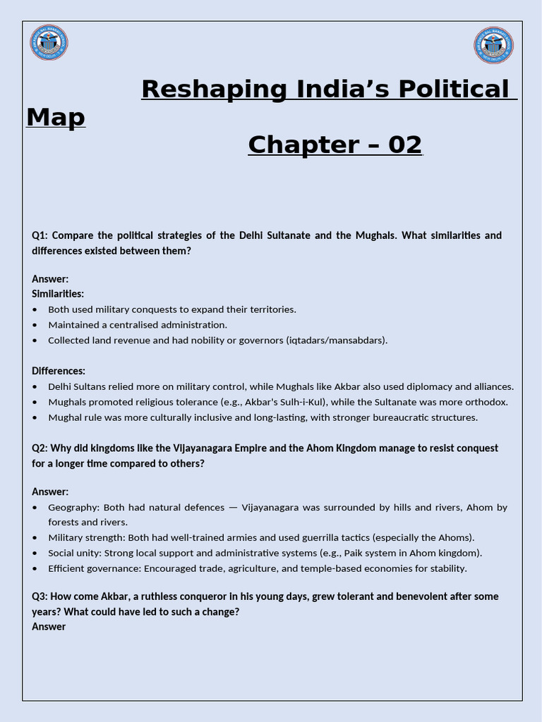 Ch-2-Reshaping India's Political Map - QAs - Class 8 | PDF