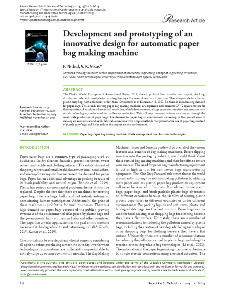 Automatic Paper Bag Making Machine Design | PDF | Recycling | Paper