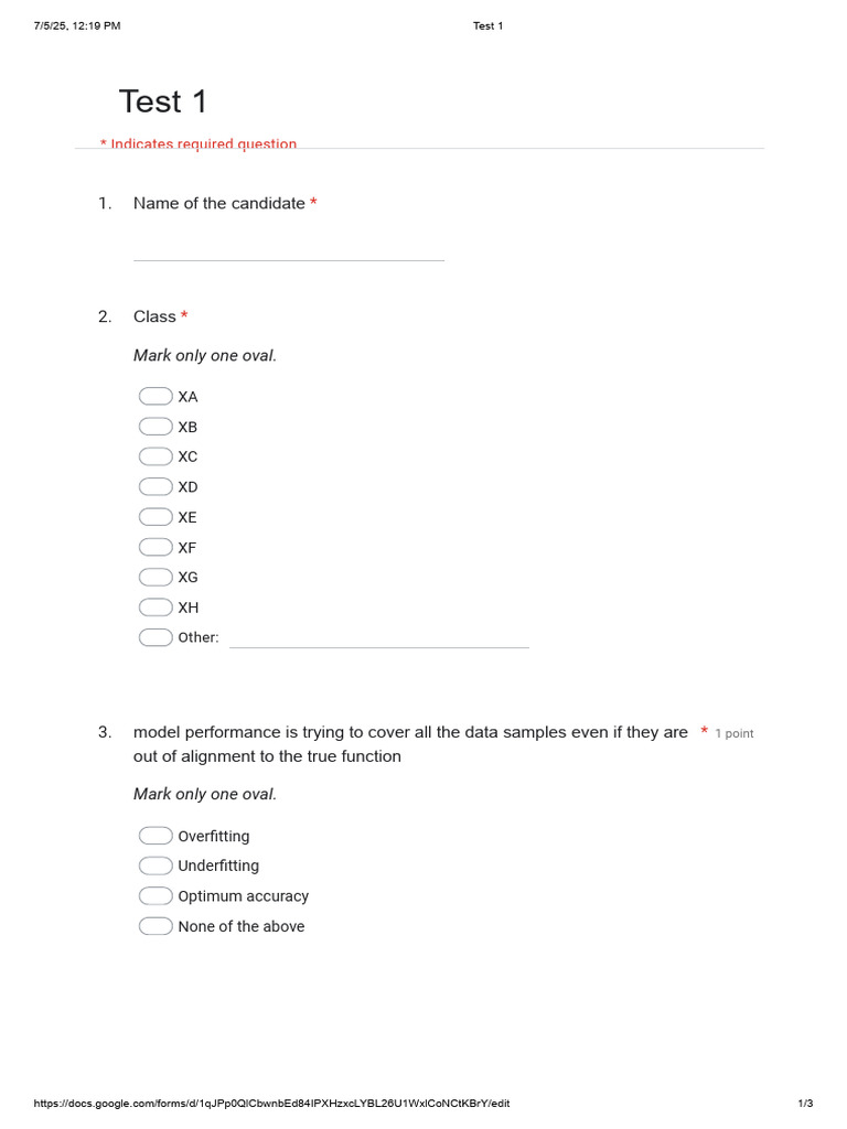 MCQ Test1 - Google Forms | PDF