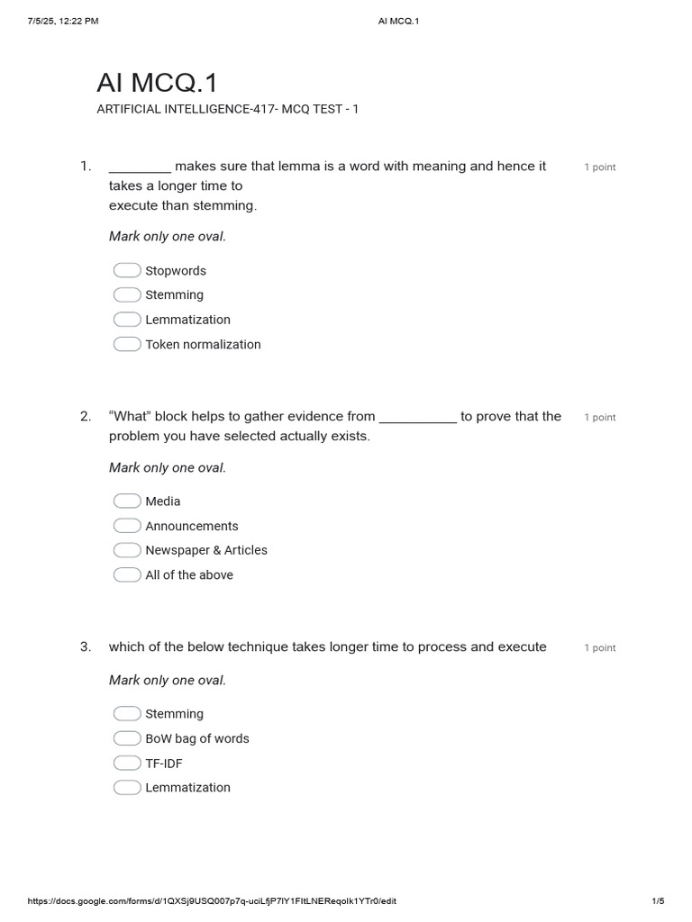 AI Multiple Choice Questions Test | PDF | Artificial Intelligence ...