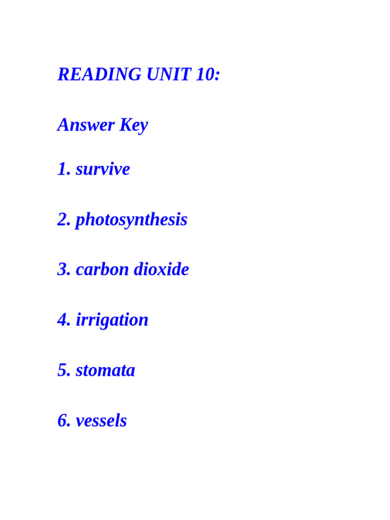 Reading Unit 10 With Answer Key | PDF