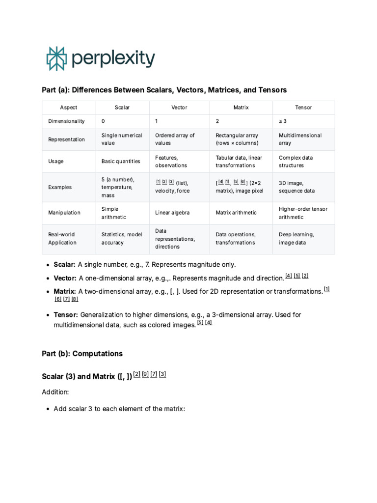 Part (A) - Differences Between Scalars, Vectors, Ma | PDF | Matrix (Mathematics) | Tensor