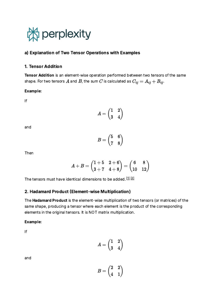 A) Explanation of Two Tensor Operations With Examp | PDF | Applied Mathematics | Statistical ...