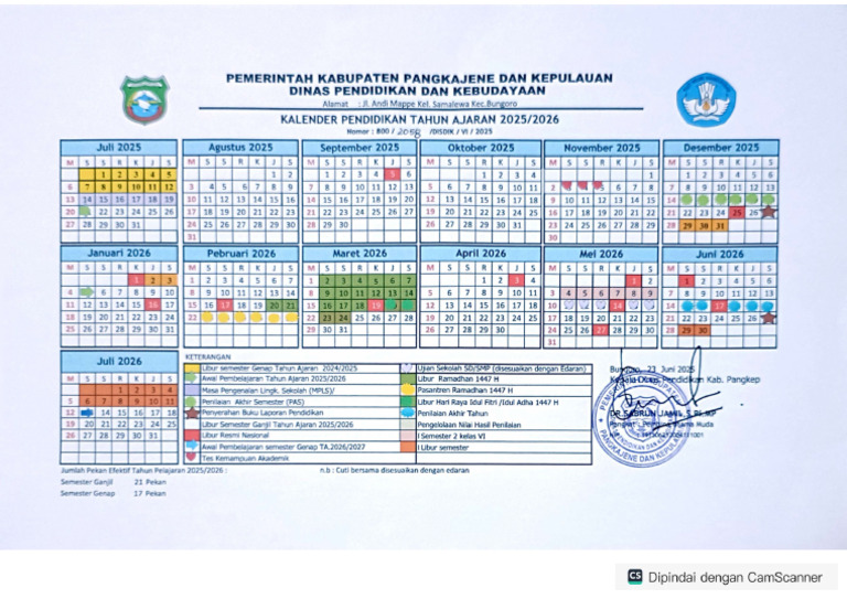 Kalpendik Tapel 2025-2026 Disdikbud - Kab - Pangkep | PDF