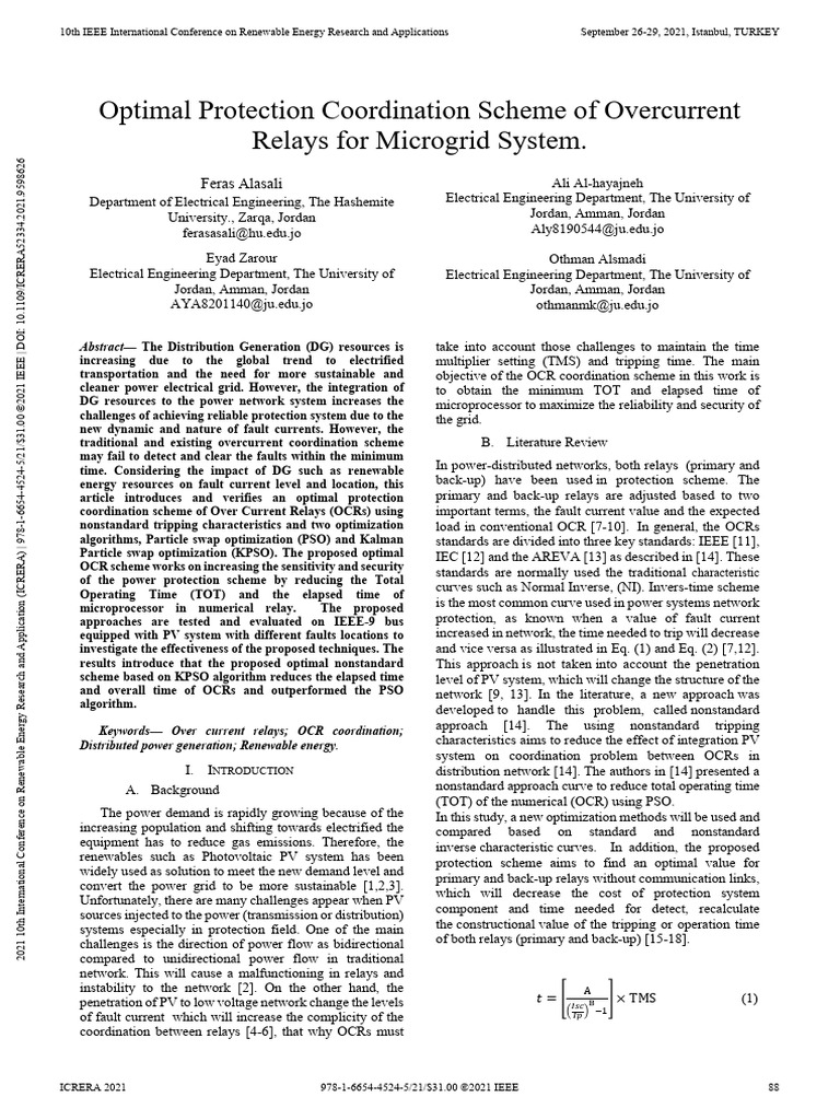 P1 Optimal Protection Coordination Scheme of Overcurrent Relays For Microgrid System | PDF ...