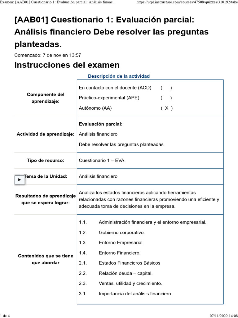 Cuestionario de Análisis Financiero | PDF | Presupuesto | Capital de ...