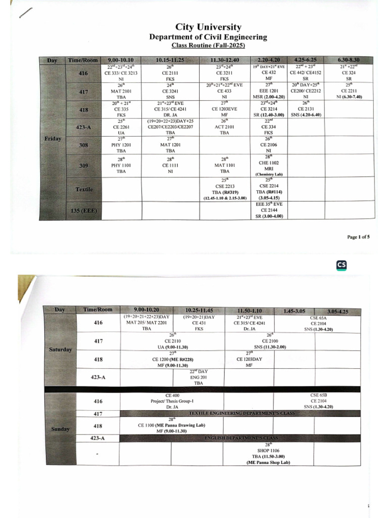 Class Routine (Fall-2025) | PDF