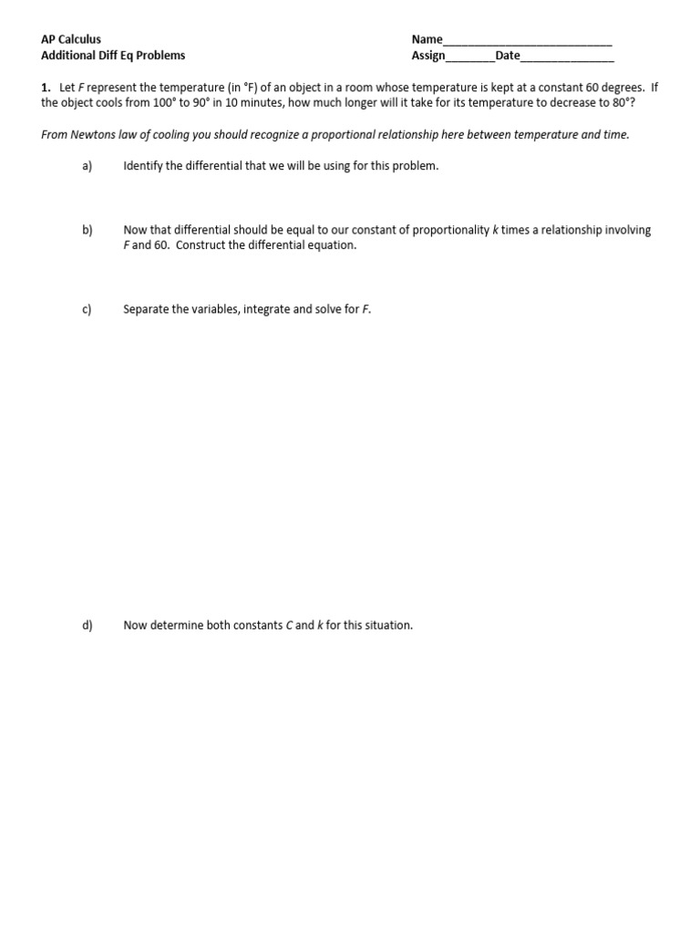 AP Calculus Differential Equations Problems | PDF