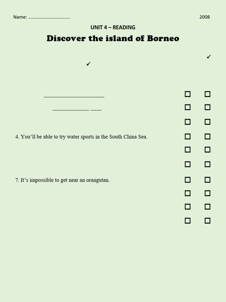 Unit 4 Reading Discover The Island of Borneo | PDF