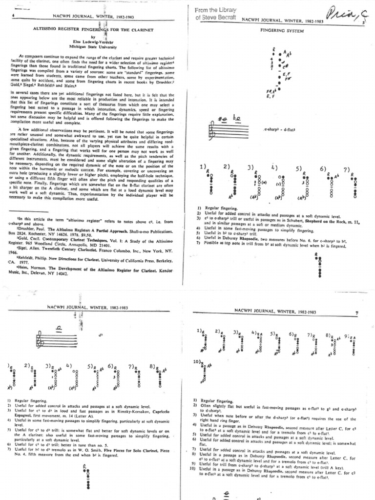 Clarinet Altissimo Chart Verdehr | PDF
