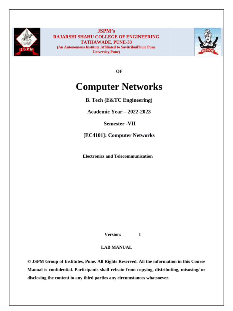 CN Lab Manual JSPM 2024 | PDF | Transmission Medium | Computer Network
