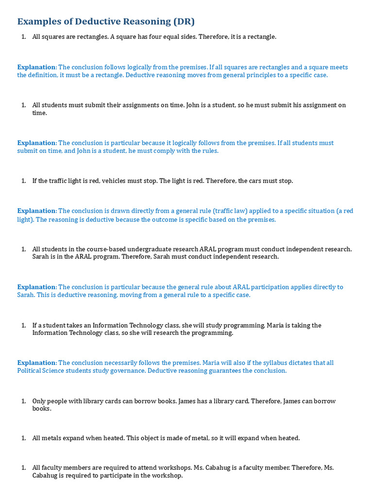TEN Examples of DEDUCTIVE Reasoning - Docx 20250823 124023 0000 | PDF | Deductive Reasoning | Reason