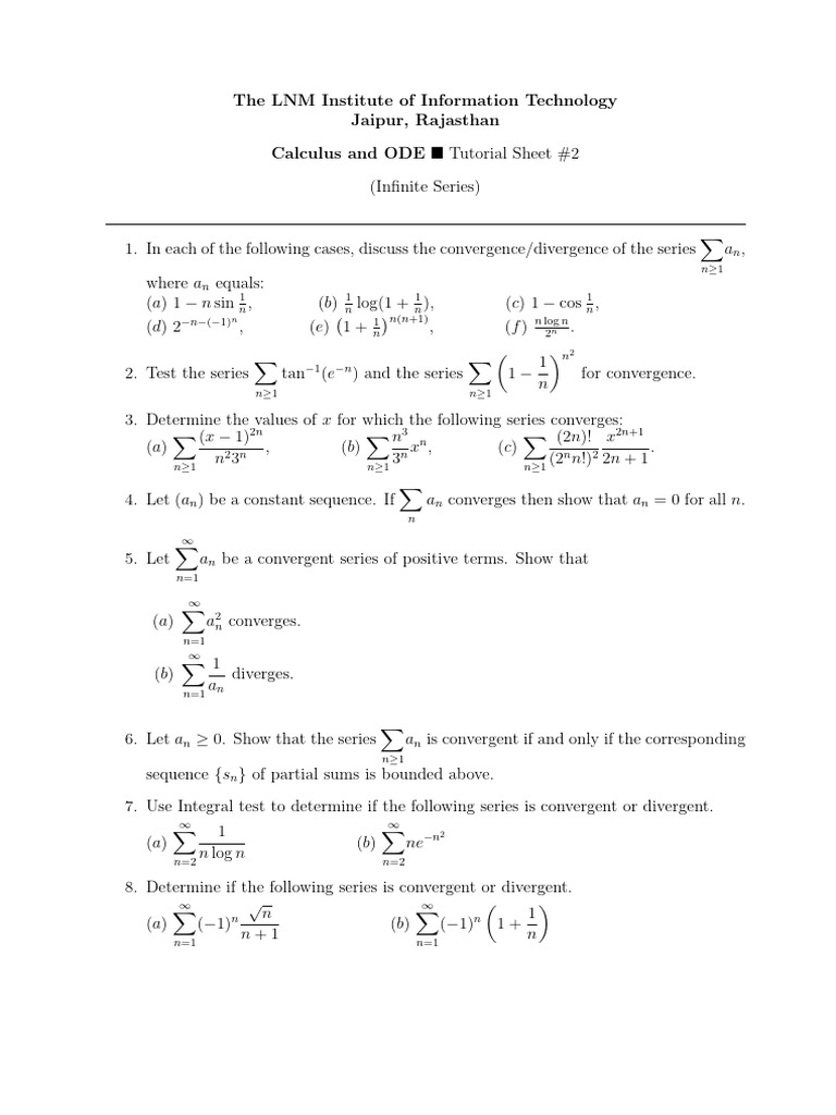 Tutorial Sheet 2 | PDF | Series (Mathematics) | Limit (Mathematics)