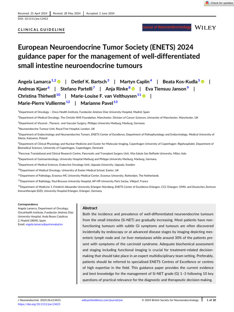 ENETS 2024 Guidelines for Si-NET Management | PDF | Positron Emission ...